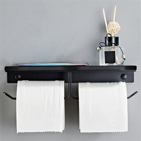สีดำคู่กระดาษผู้ถือโทรศัพท์ชั้นวางอลูมิเนียม Wc กระดาษผ้าเช็ดตัว Rack Tissue Roll แขวนสำหรับห้อง