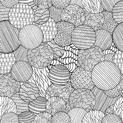 낙서 초현실적 인 판타지 서클 성인을위한 색칠 공부 페이지 원활한 패턴 손으로 그린 간단한 그림 프리미엄 벡터