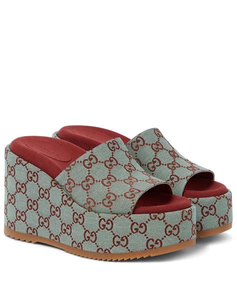 Gucci Gg Canvas Wedge Sandals Lyst