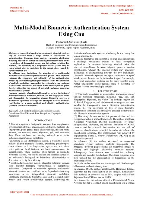 Pdf Multi Modal Biometric Authentication System Using Cnn