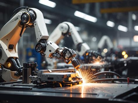 정밀 용접 산업용 로봇의 팔 용접 자동차 부품 장면 5 프리미엄 사진