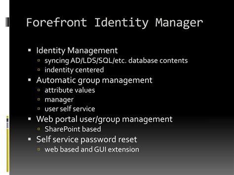 ppt forefront identity manager 2010 powerpoint presentation free