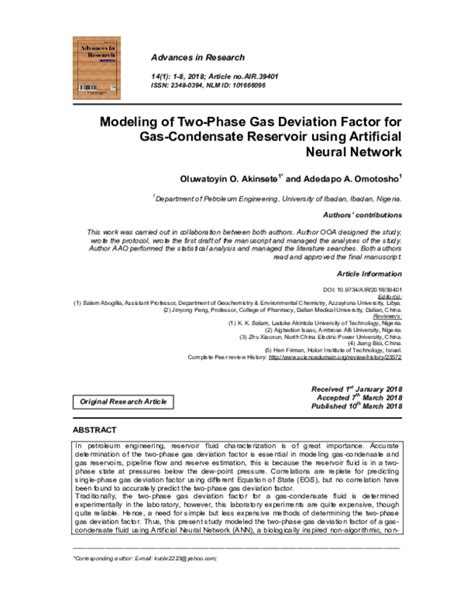 Pdf Modeling Of Two Phase Gas Deviation Factor For Gas Condensate