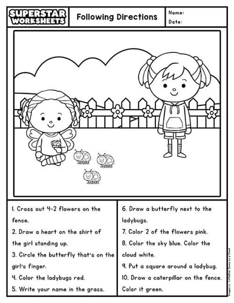 following directions worksheet for grade 1