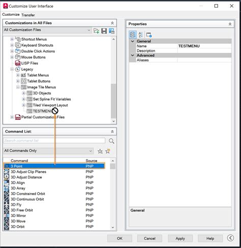 not possible to add command to a new image tile menu in the cui command in autocad products