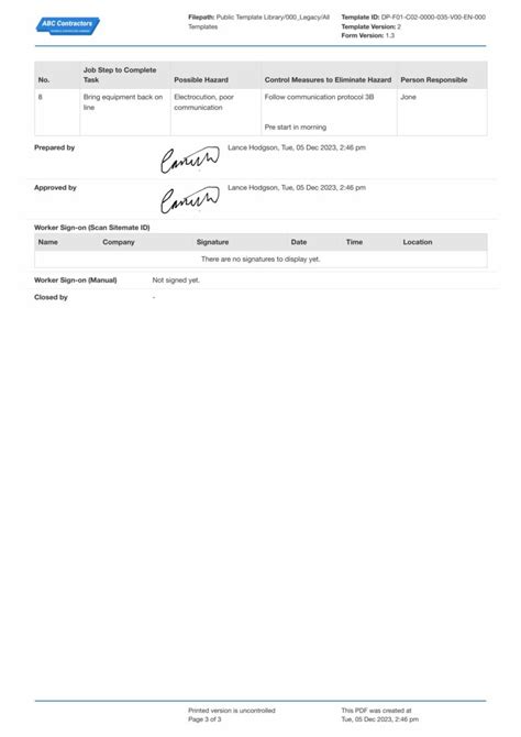Construction Pre Task Plan Example See What Your Ptp Should Be