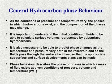 Hydrocarbon Phase Behaviour Pptx Chemistry Science