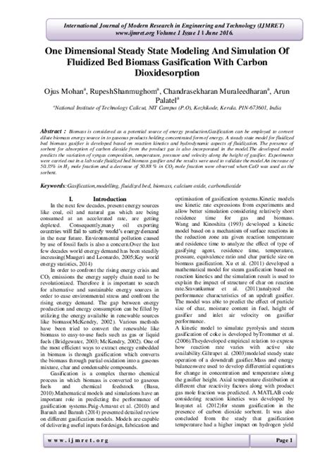 Pdf One Dimensional Steady State Modeling And Simulation Of Fluidized Bed Biomass Gasification