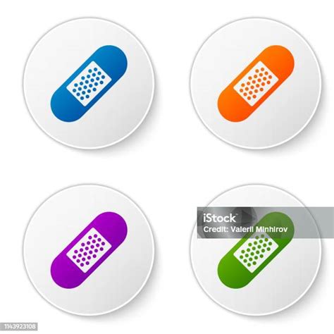 색상 붕대 석고 아이콘 흰색 배경에 고립입니다 의료용 석고 접착성 붕대 유연한 직물 붕대 원 버튼에 아이콘을 설정 합니다 벡터 일러스트 0명에 대한 스톡 벡터 아트 및 기타