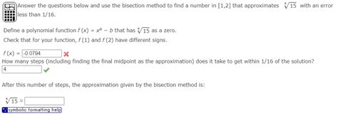 Answer The Questions Below And Use The Bisection