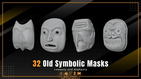 32 Old Symbolic Masks Lowpoly Flippednormals