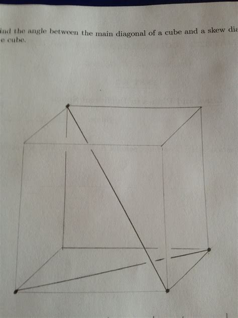 Geometry Find The Angle Between The Main Diagonal Of A Cube And A Skew Diagonal Of A Face Of