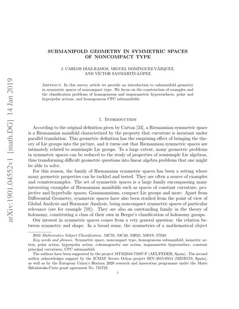 Pdf Submanifold Geometry In Symmetric Spaces Of Noncompact Type