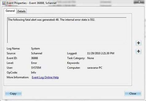 System Event Log Error 552