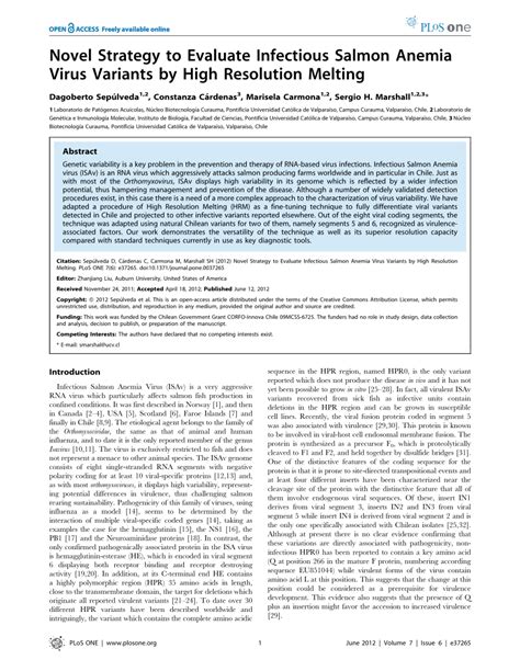 Pdf Novel Strategy To Evaluate Infectious Salmon Anemia Virus