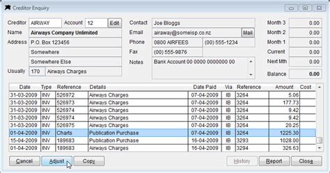 datahawk software creditor enquiry and adjustment options