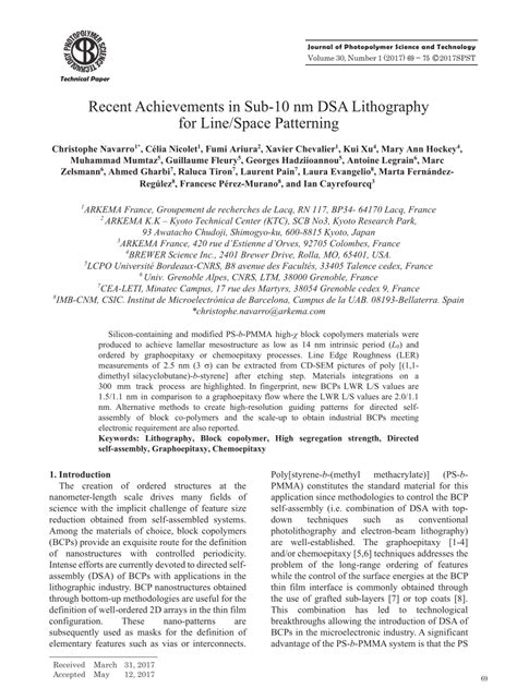 Pdf Recent Achievements In Sub 10 Nm Dsa Lithography For Linespace