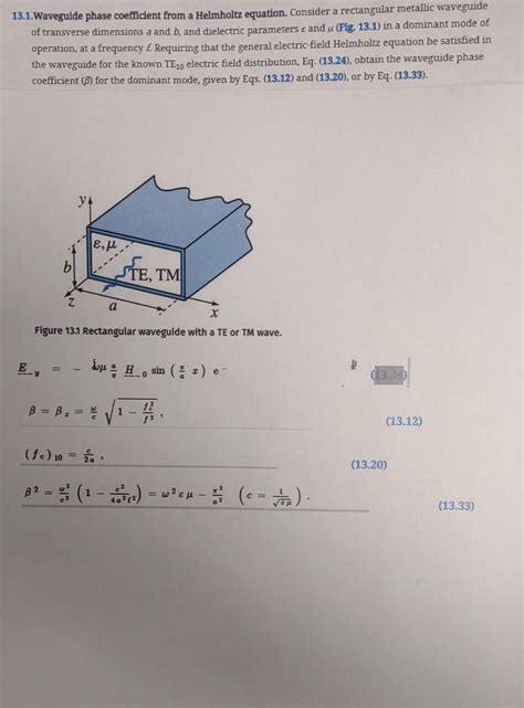 Solved 13 1 Waveguide Phase Coefficient From A Helmholtz
