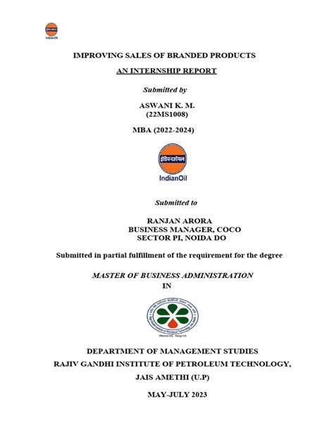 Aswani Km 22ms1008 Iocl Internship Report Pdf Oil Refinery