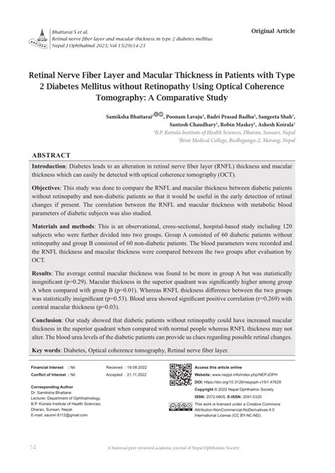 Pdf Retinal Nerve Fiber Layer And Macular Thickness In Patients With