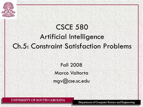Ppt Csce 580 Artificial Intelligence Ch5 Constraint Satisfaction