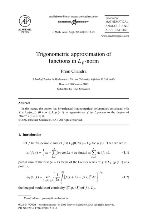 Pdf Trigonometric Approximation Of Functions In L P Norm