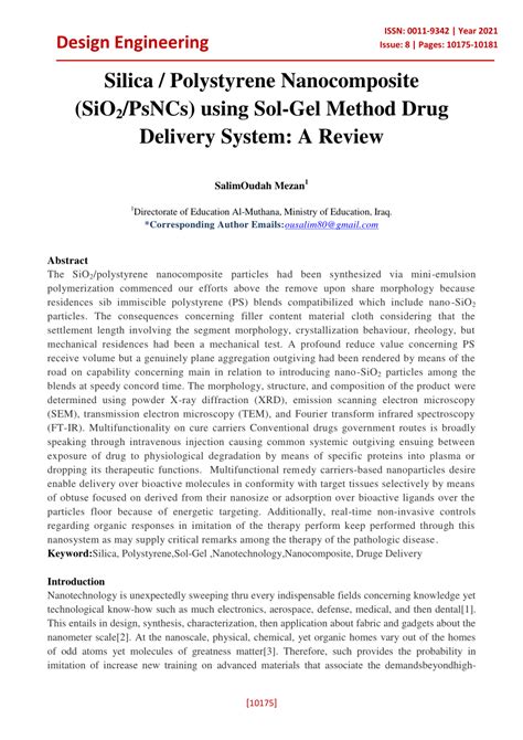 Pdf Design Engineering Silica Polystyrene Nanocomposite Sio 2 Psncs Using Sol Gel Method