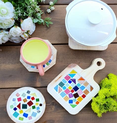 친환경 업사이클링 유리 재생 타일 원목 나무 냄비 컵 받침 Diy Kit 티몬