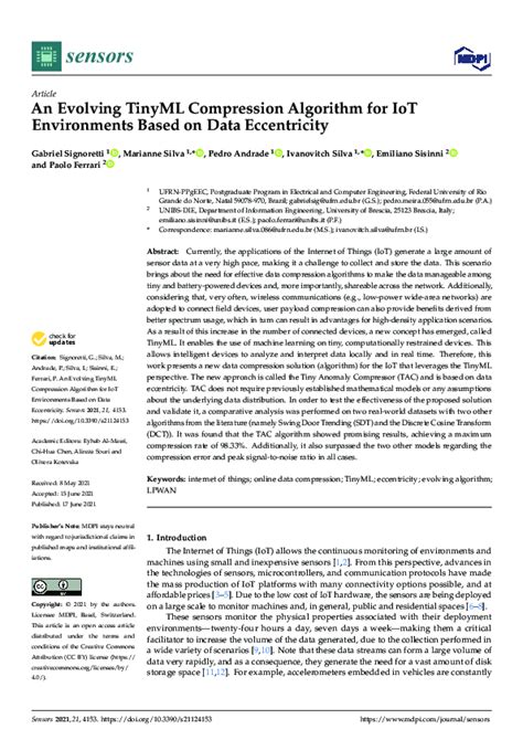 Pdf An Evolving Tinyml Compression Algorithm For Iot Environments Based On Data Eccentricity