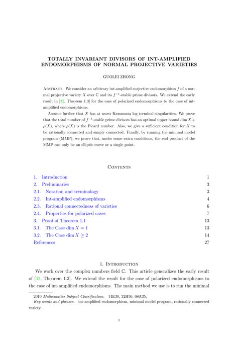 Pdf Totally Invariant Divisors Of Int Amplified Endomorphisms Of Normal Projective Varieties