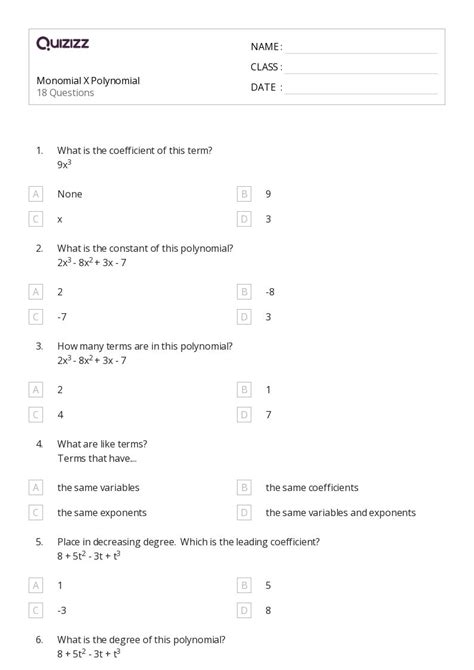 50 Lembar Kerja Operasi Monomial Untuk Kelas 9 Di Quizizz Gratis