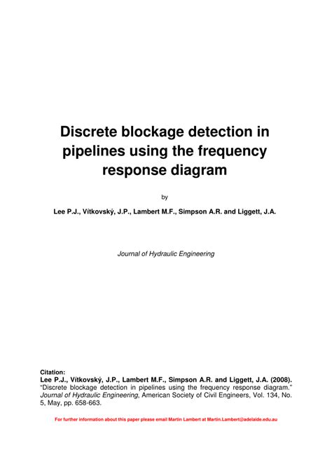 Pdf Discrete Blockage Detection In Pipelines Using The Frequency Response Diagram