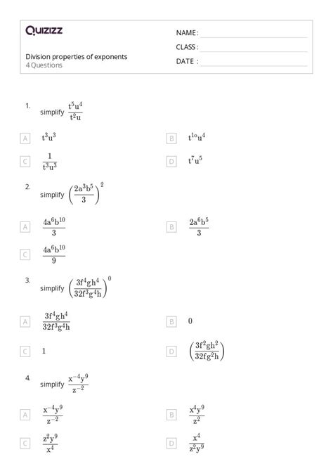 50 Properties Of Exponents Worksheets On Quizizz Free And Printable