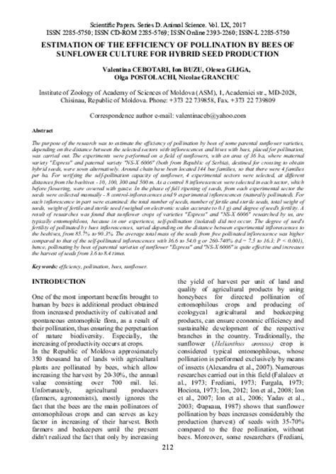 Pdf Estimation Of The Efficiency Of Pollination By Bees Of Sunflower Culture For Hybrid Seed