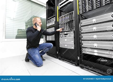 It Consultant Calling Support In Datacenter Stock Image Image Of
