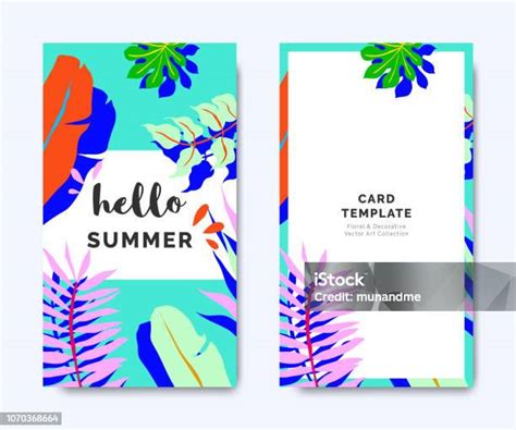 안녕하세요 여름 초대 카드 템플릿 디자인 시안색 배경 화려한 활기찬 음색에 열 대 식물 결혼식에 대한 스톡 벡터 아트 및 기타 이미지 결혼식 계절 기념일 Istock
