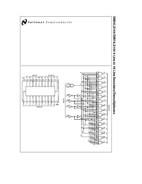 74ls154 Datasheet 1 6 Pages Nsc 4 Line To 16 Line Decoders Demultiplexers