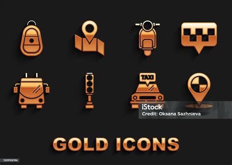 설정 신호등 택시 택시 자동차 트롤버스 스쿠터 자동차 키 원격 및 접힌지도 위치 마커 아이콘지도 포인터를 매핑합니다 벡터 검은색에 대한 스톡 벡터 아트 및 기타 이미지