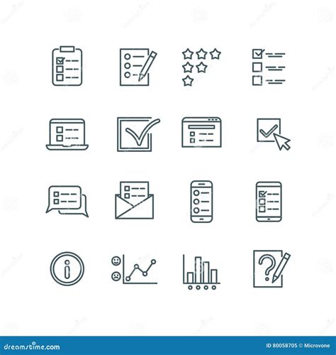 Online Test Internet Quiz Questionnaire Survey Exam Quizzes Thin Line Vector Icons Stock