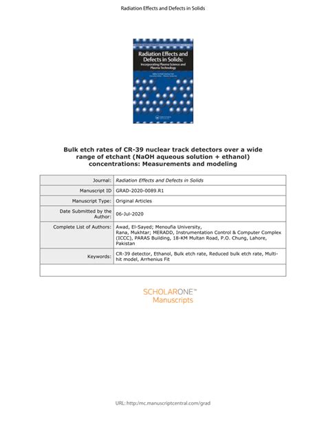 Pdf Bulk Etch Rates Of Cr 39 Nuclear Track Detectors Over A Wide