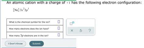 Solved An Atomic Cation With A Charge Of 1 Has The