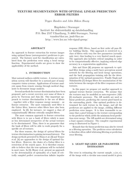 Pdf Texture Segmentation With Optimal Linear Prediction Error Filters