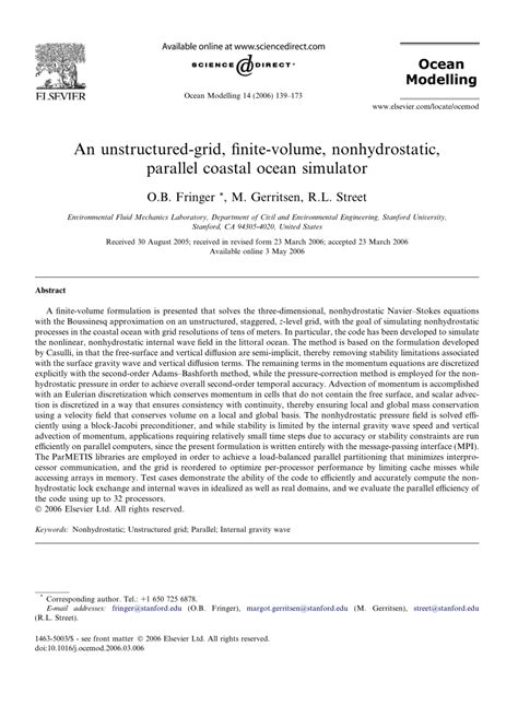 Pdf An Unstructured Grid Finite Volume Nonhydrostatic Parallel Coastal Ocean Simulator