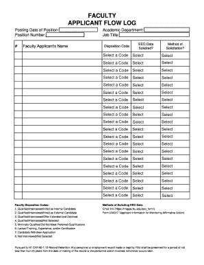 Fillable Online Hr Fsu Faculty Applicant Flow Log Florida State University Fax Email Print