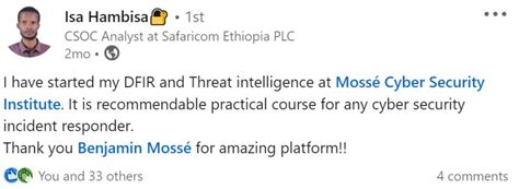 Benjamin Mossé On Linkedin Isa Hambisa A Csoc Analyst At Safaricom