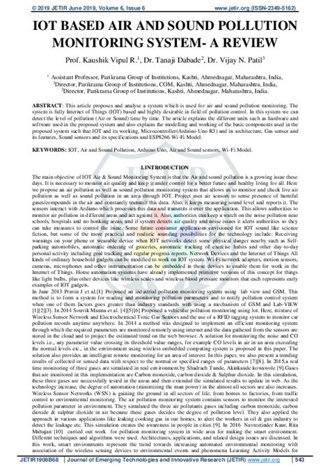Pdf Iot Based Air And Sound Pollution Monitoring System Tanaji