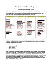 VIP Values Interests Passion Assignment Docx Values Interests Preferences Assignment Work