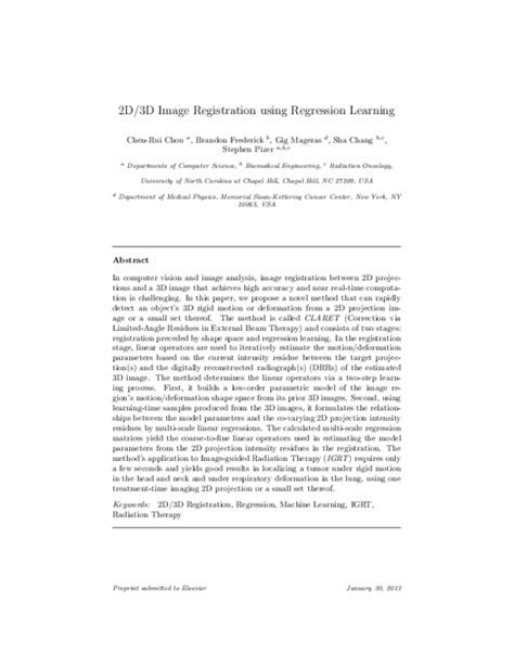 Pdf 2d3d Image Registration Using Regression Learning