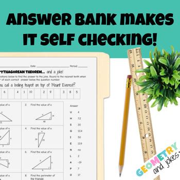 Pythagorean Theorem Right Triangle Geometry Activity Joke Worksheet