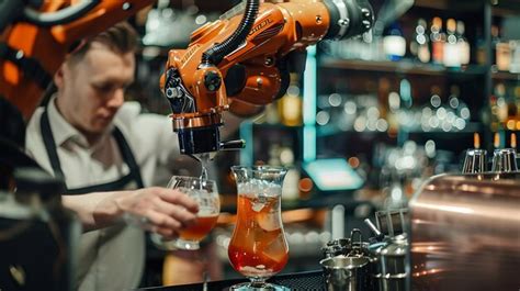premium photo bartender using a robotic arm to make a cocktail the